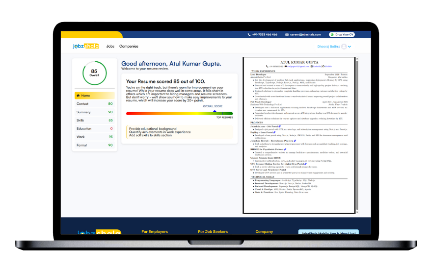 2026 Get a Free Online Resume Score checker | Jobzshala